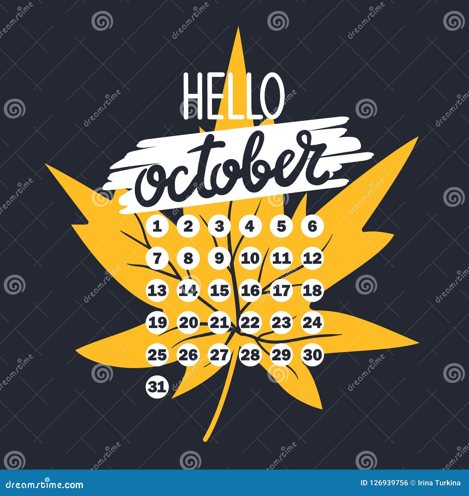 Backdrop with Autumn Leaf, Text, Calendar. Hello, October Stock Vector ...