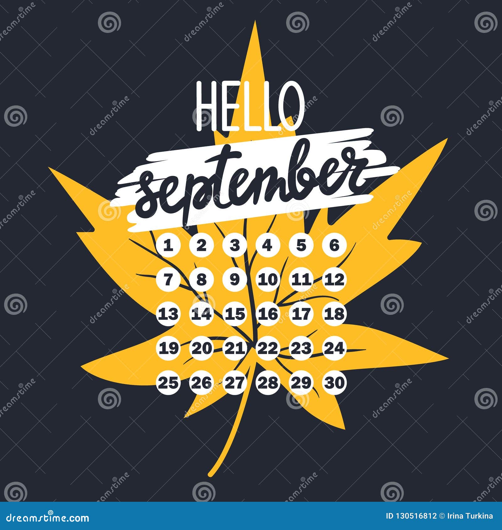 Backdrop with Autumn Leaf, Text, Calendar. Hello, September Stock ...