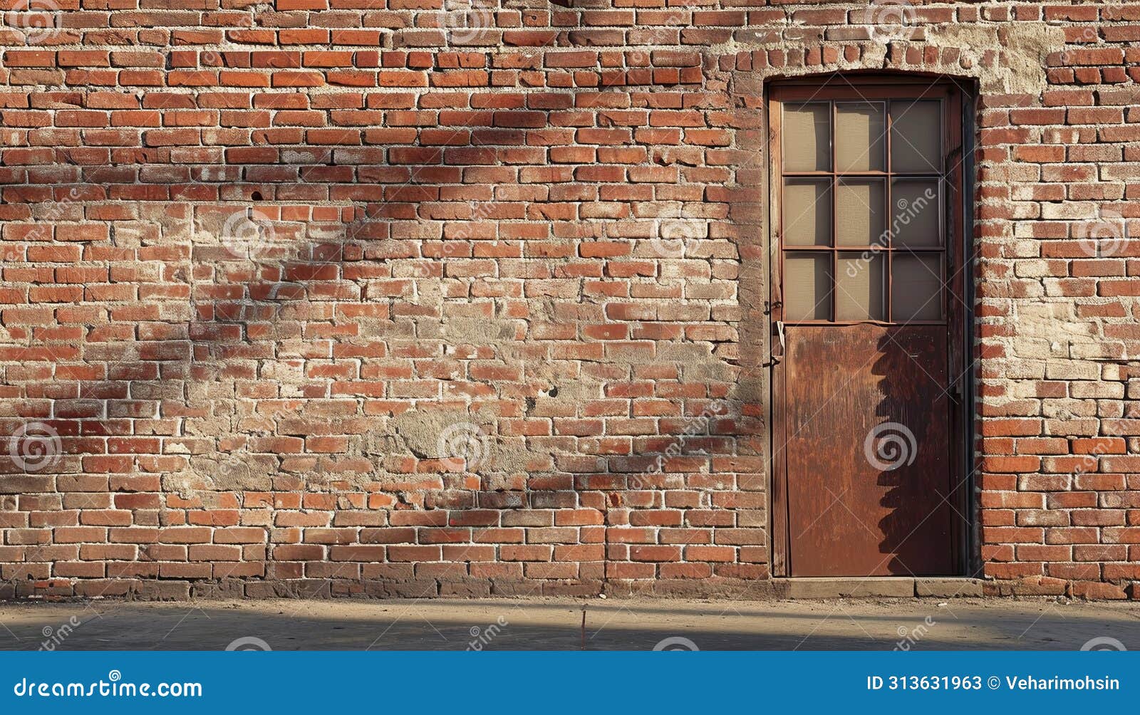 Backdrop of a Brick Wall with Window and Door Facing Outwards. Stock ...