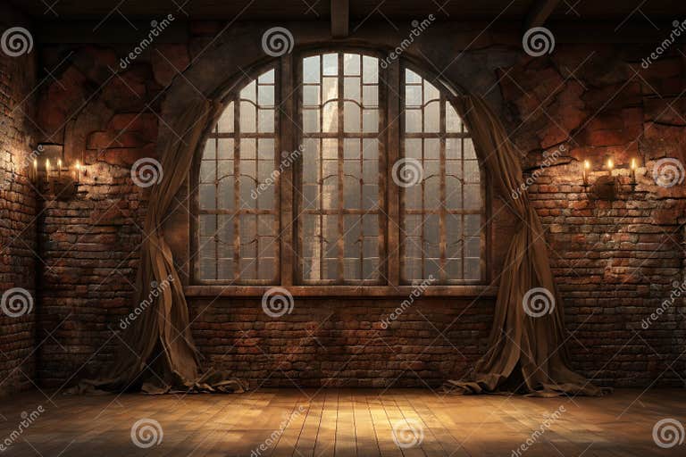 Backdrop of a Brick Wall with Window and Door Facing Outwards ...