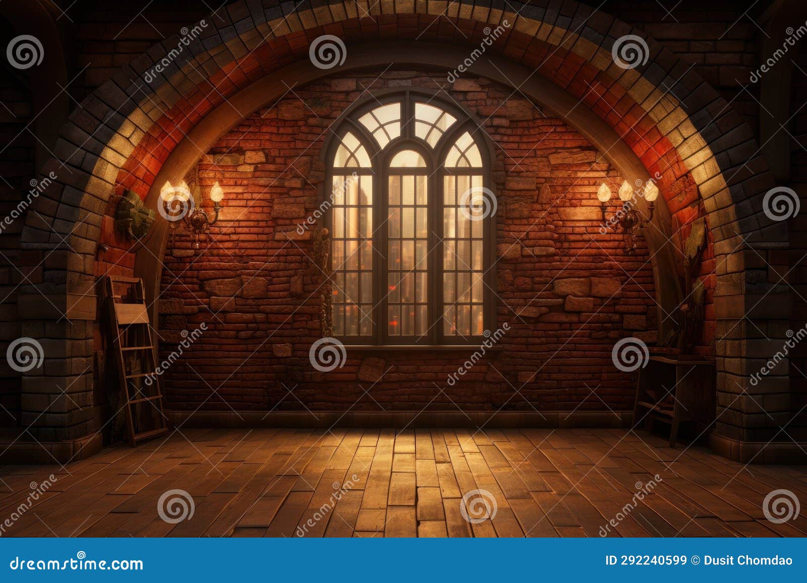 Backdrop of a Brick Wall with Window and Door Facing Outwards ...