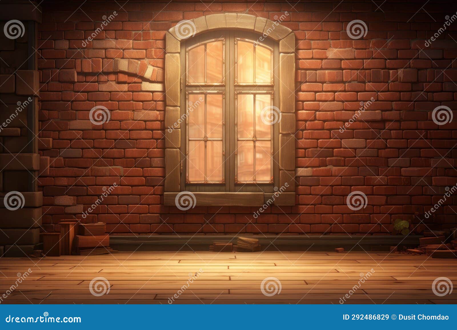 Backdrop of a Brick Wall with Window and Door Facing Outwards ...