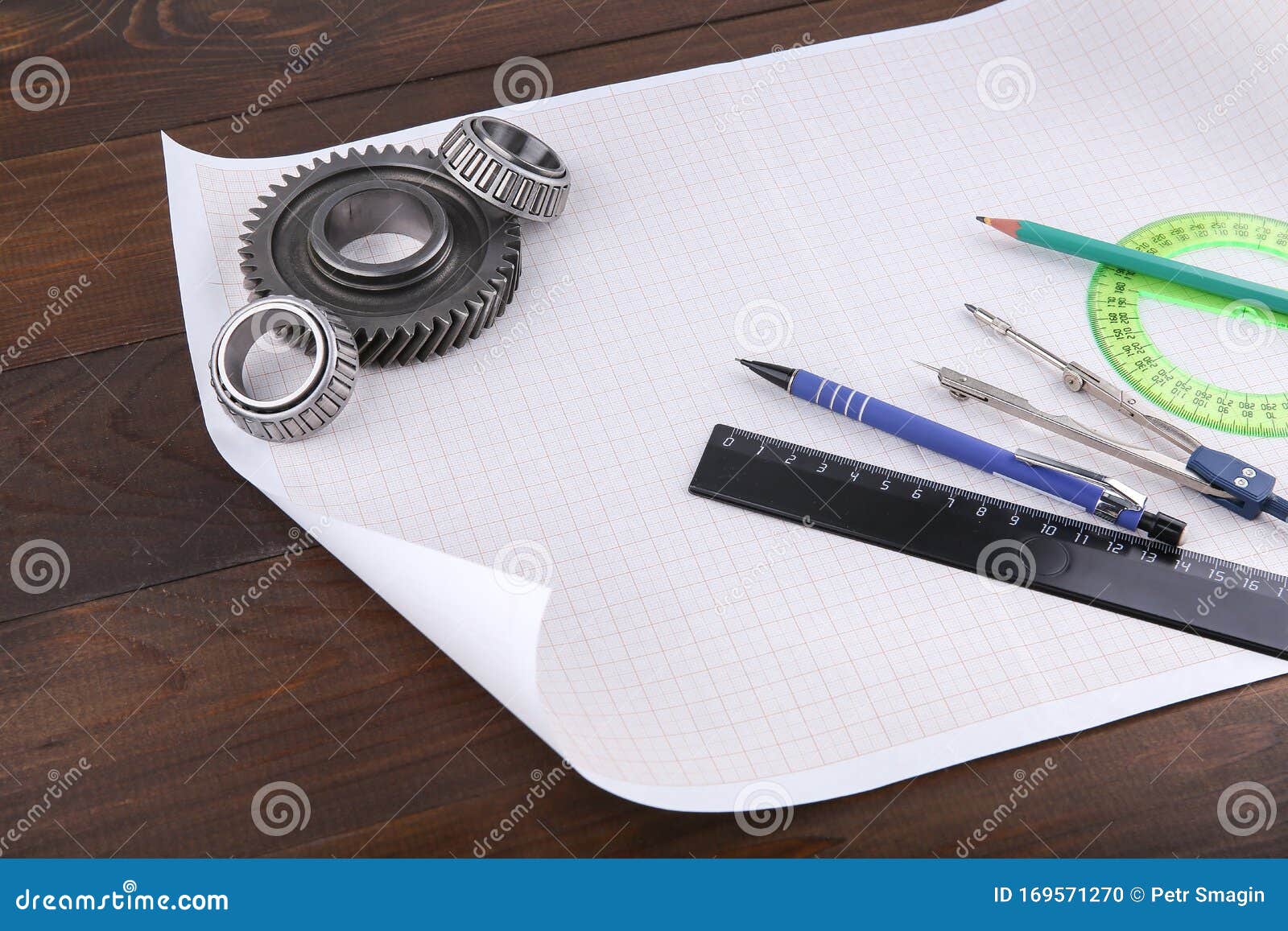 Backdrop with Drafting Accessories, Drafting Paper and Metal Gears ...