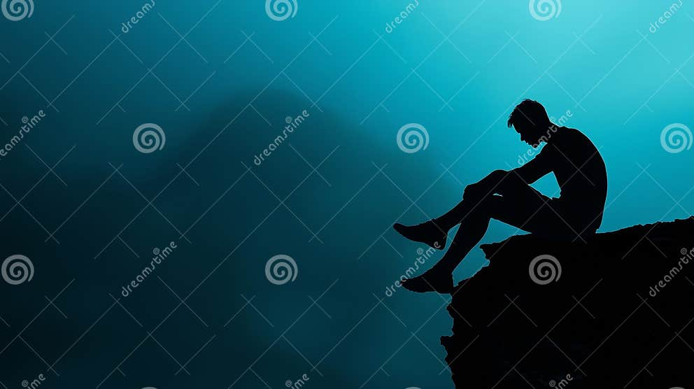With a Backdrop of Dramatic Clouds, a Lone Man Sits on a Mountain Peak ...