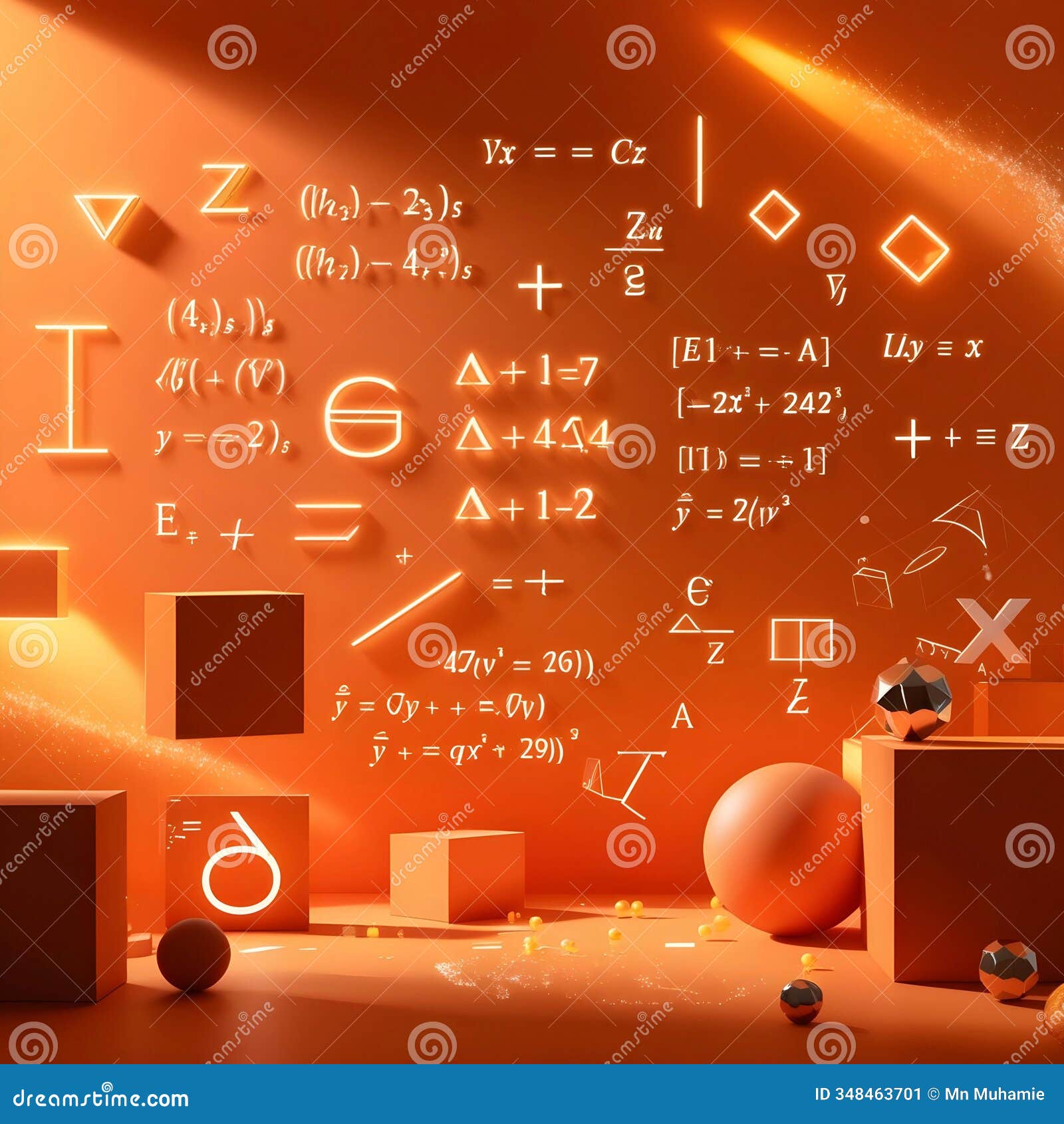 The Backdrop Features Glowing Mathematical Formulas Stock Illustration ...