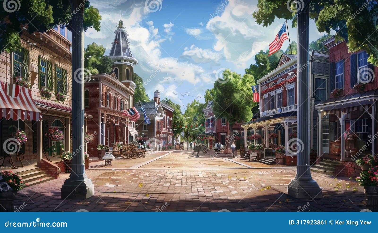 Backdrop Featuring a Historic Town Square Bustling with July 4th ...