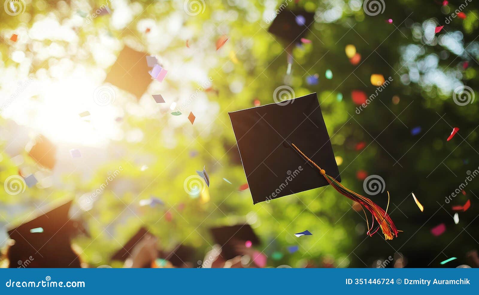 A Backdrop of a Forest with Graduation Caps and Confetti in Celebration ...