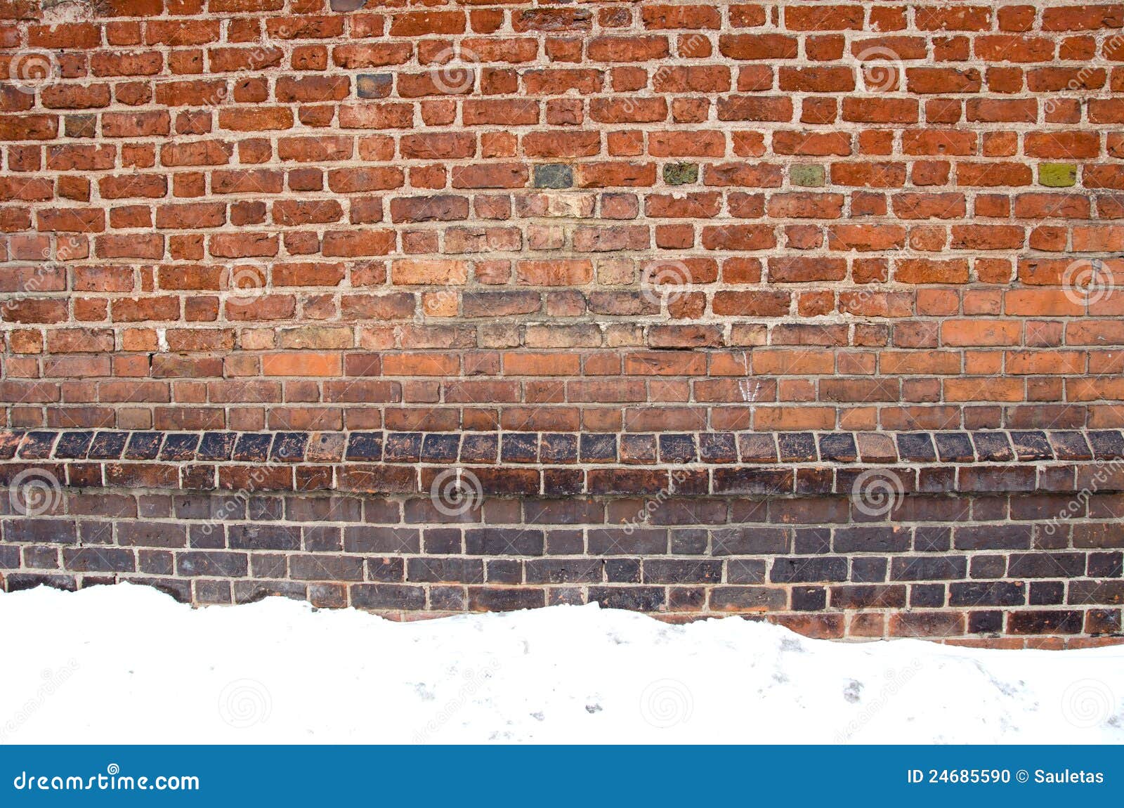 Backdrop of Grunge Red Brick Wall and Snow Winter Stock Photo - Image ...
