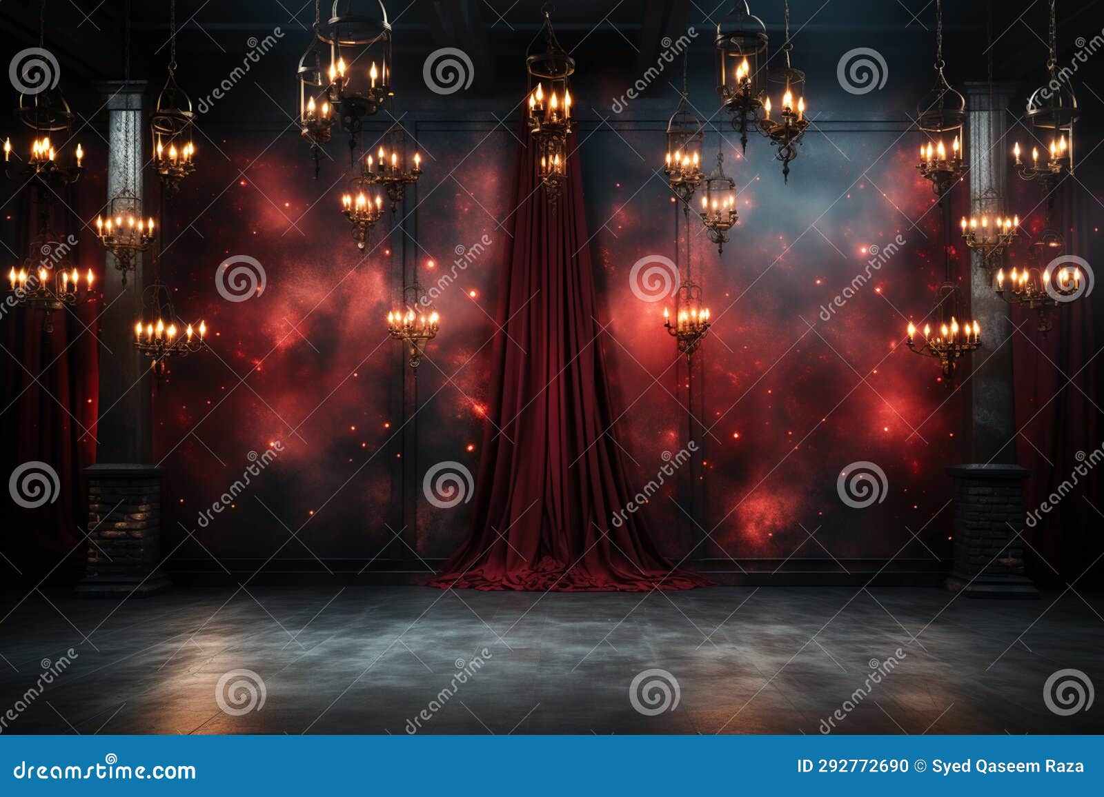 Backdrop with Illumination of Red Spotlights for Flyers Realistic Image ...
