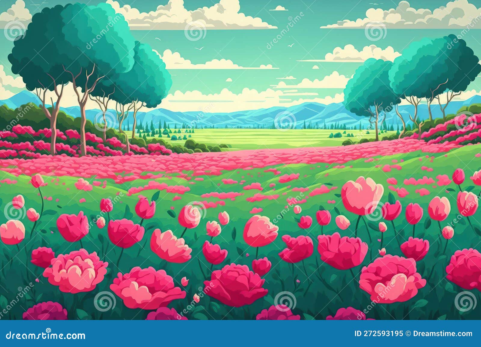 A Backdrop of Natural Beauty Featuring a Springtime Rose Flower Field ...