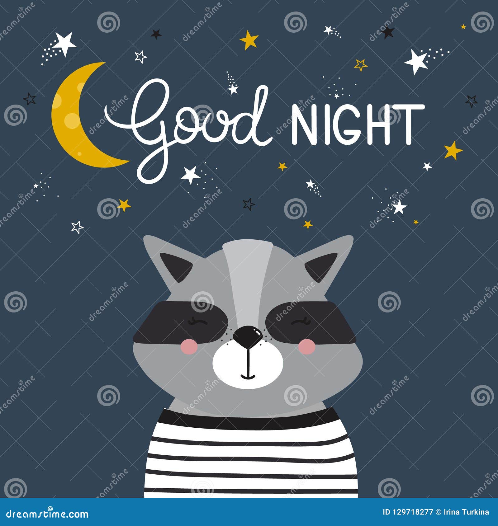 Backdrop with Raccoon, Moon, Stars and Text Stock Vector - Illustration ...