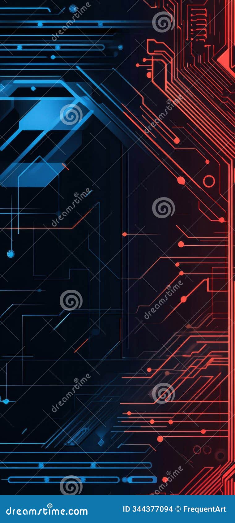 Vibrant Cybernetic Design Featuring Contrasting Red and Blue Patterns ...