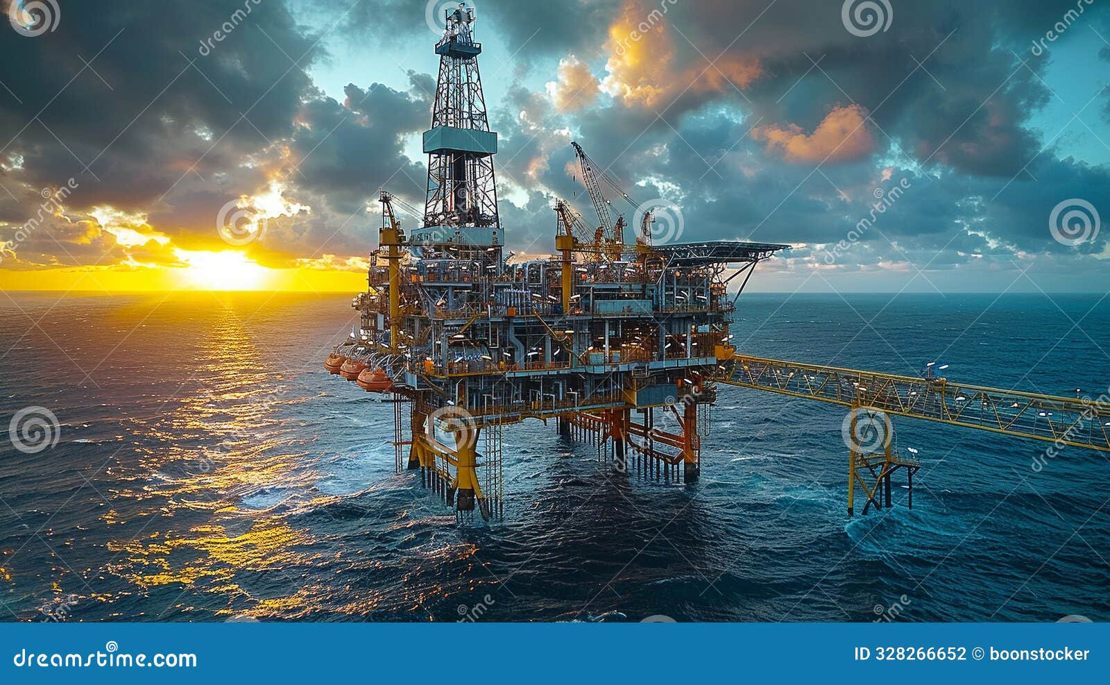 Backdrop Of Sunset Frames Offshore Oil Rigs, Depicting Advancements In ...