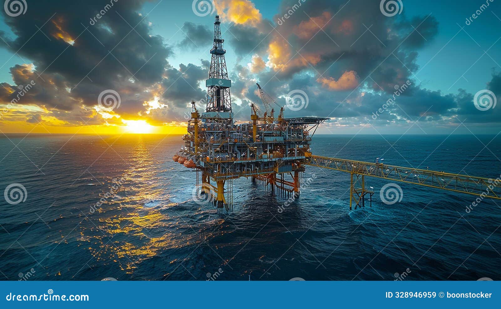 Backdrop of Sunset Frames Offshore Oil Rigs, Depicting Advancements in ...