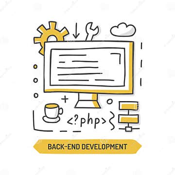 Backend development doodle stock vector. Illustration of sign - 139983107