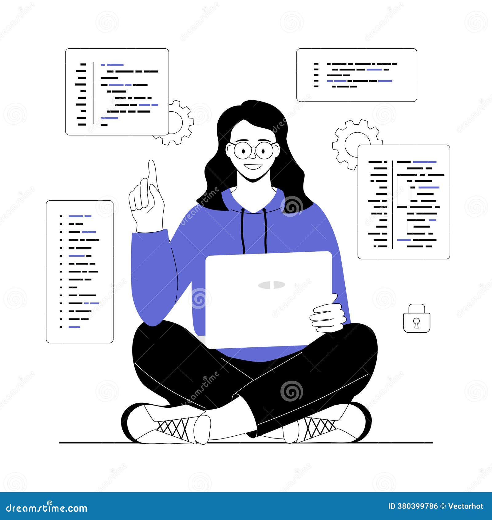 Programmer Coding On Laptop Computer On Work Desk Vector Illustration, Cartoon Flat Freelancer ...