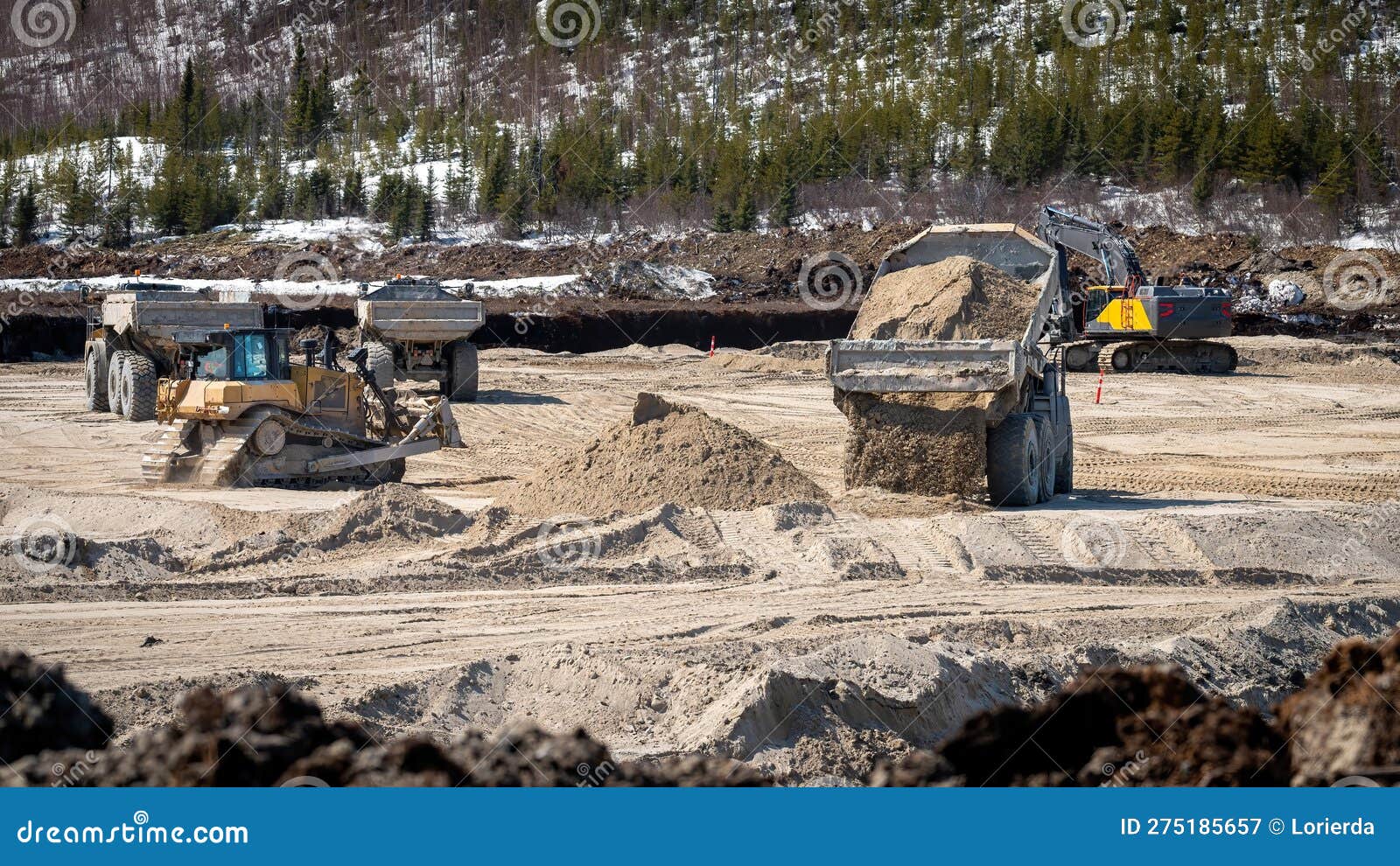 Backfilling Works with Dumpers and Bulldozer Stock Image - Image of ...