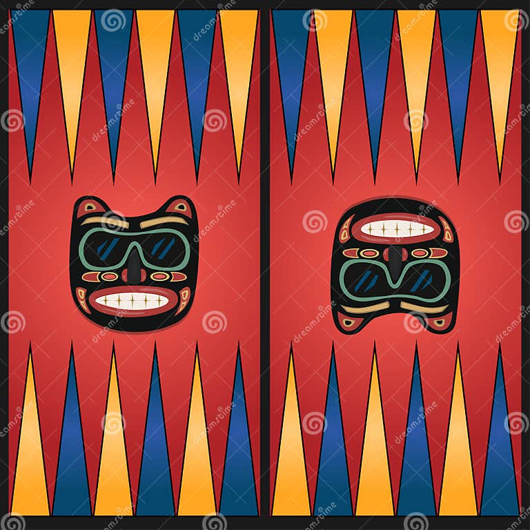 Backgammon Playing Field in Abstract Red-yellow Color with African Mask ...