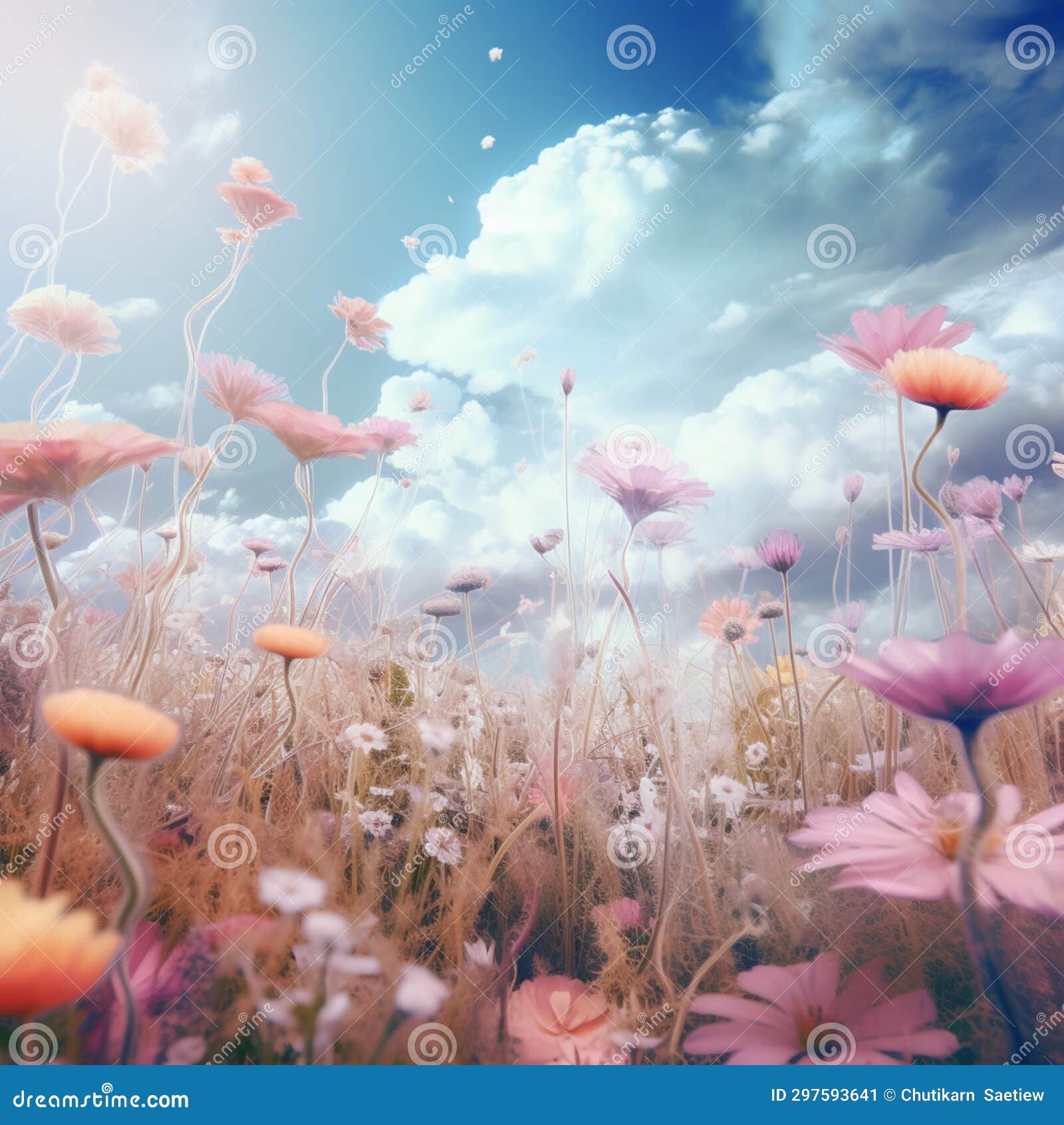 Colourful Dreamy Like Heaven Sky with Flowers, AIGENERATED Stock ...