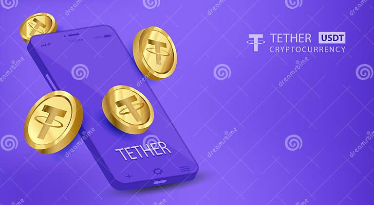 Tether USDT Crypto Currency with a Mobile Phone Vector Illustration ...