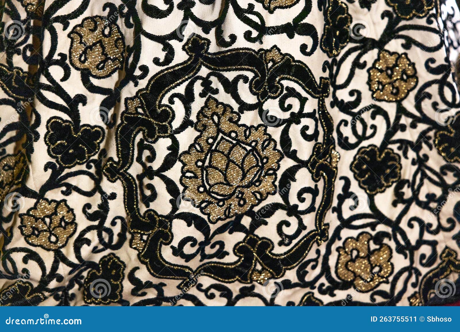 High Res Close Up Detailed of Damascus Textile Golden and Black Design ...