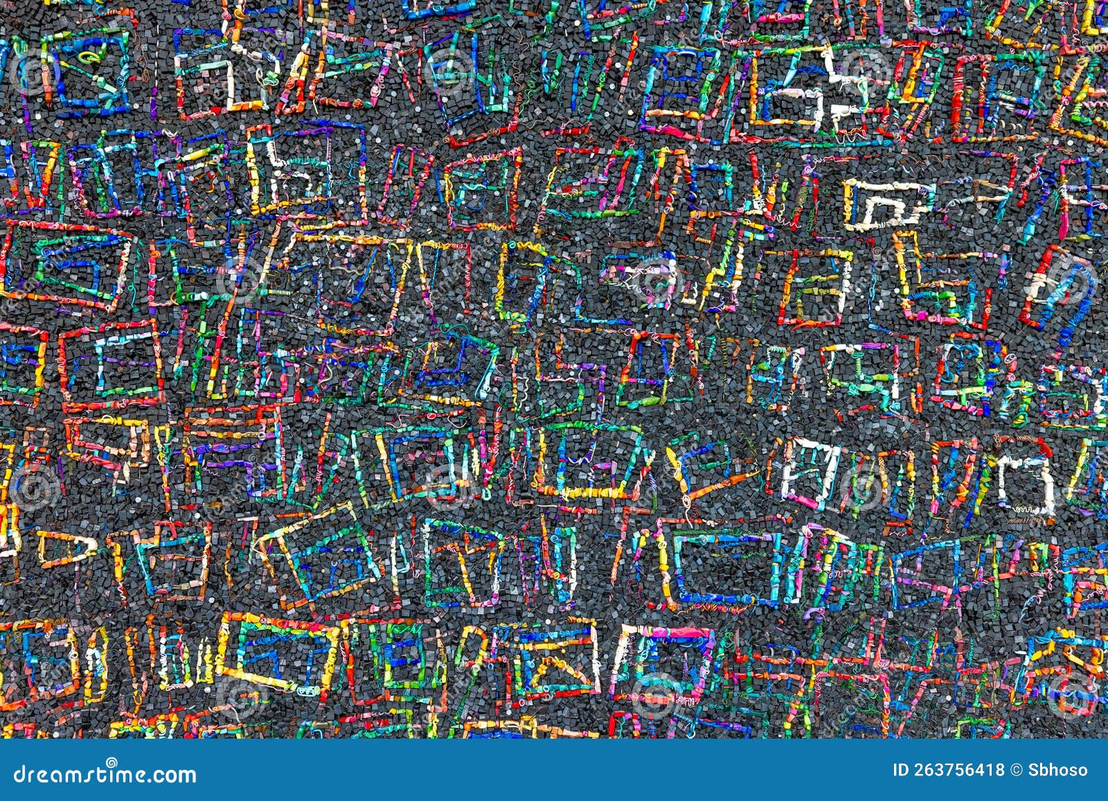 Contemporary Bright Multicolor Squares Outlines on a Black Background ...