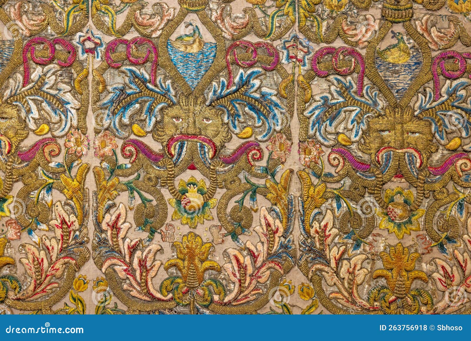 Intricate and Colorful Textile Embroidery with Elegant Floral Motives ...