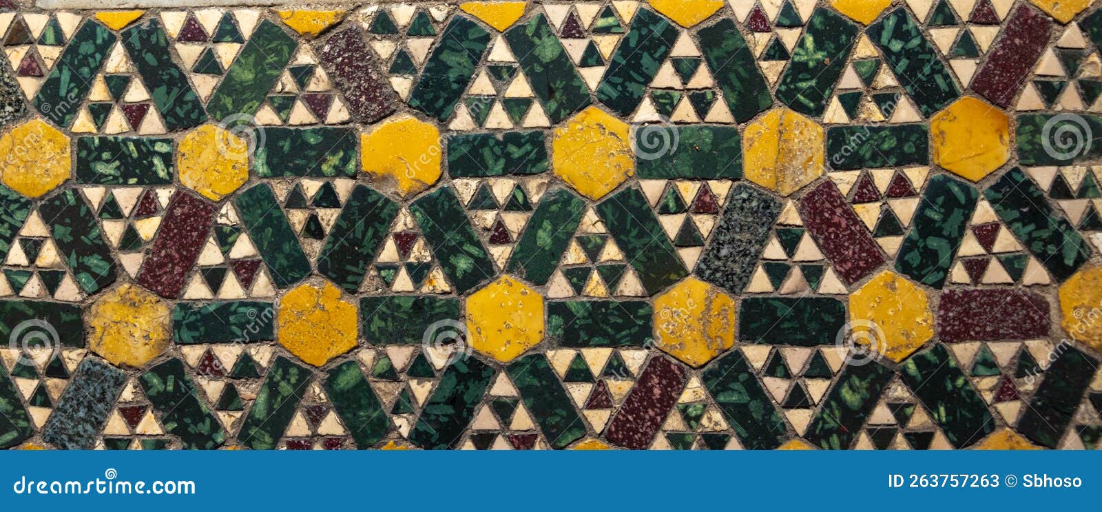 Close Up of Historical Horizontal Colorful Geometric Pattern Decorative ...