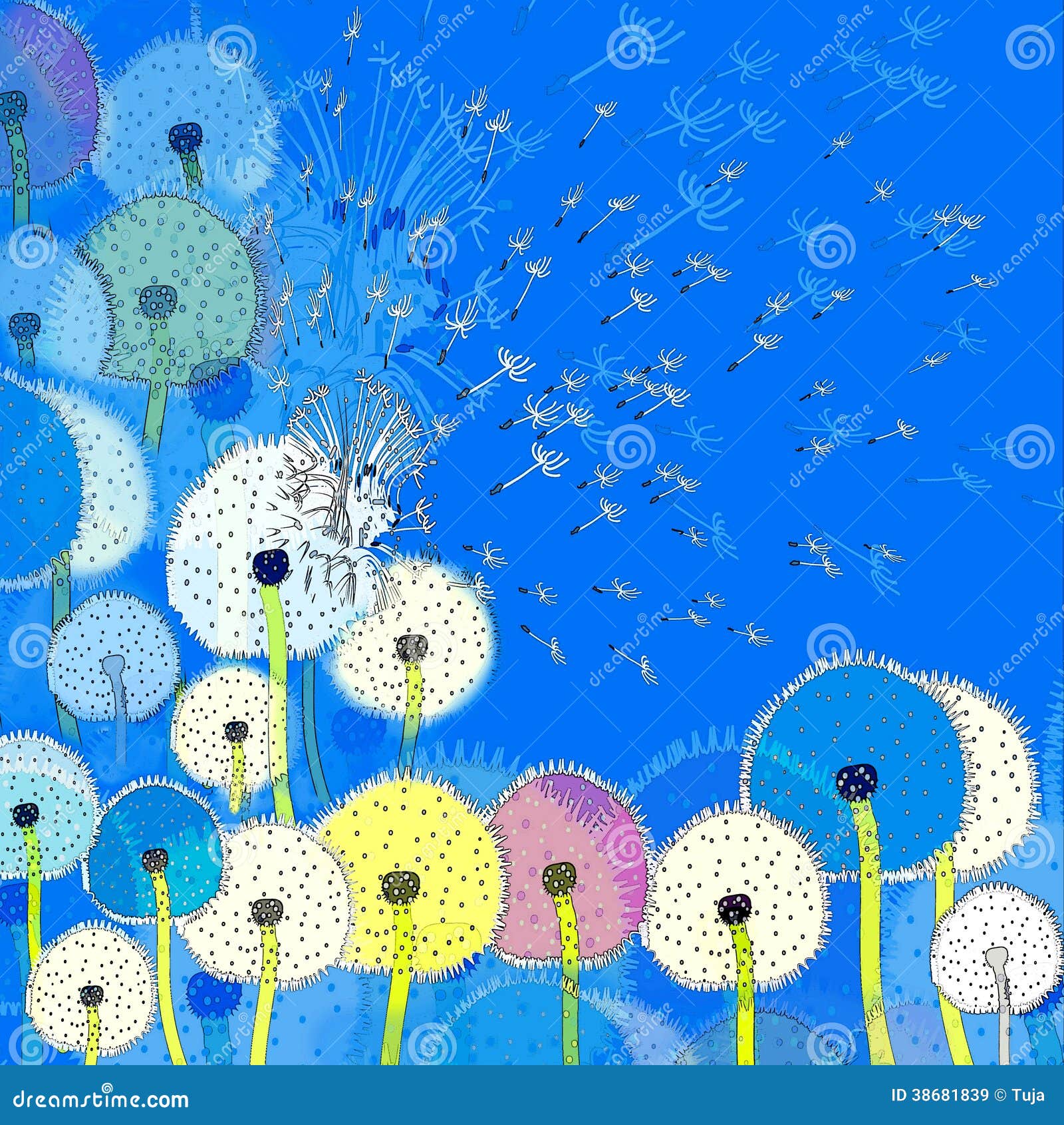 Background with Abstract Colorful Dandelions Stock Illustration ...