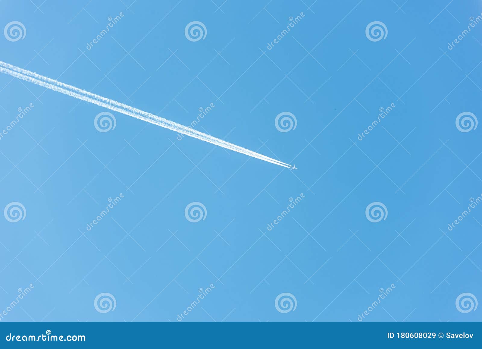 Background with Airplane with Jet Stream in the Sky Stock Image - Image ...
