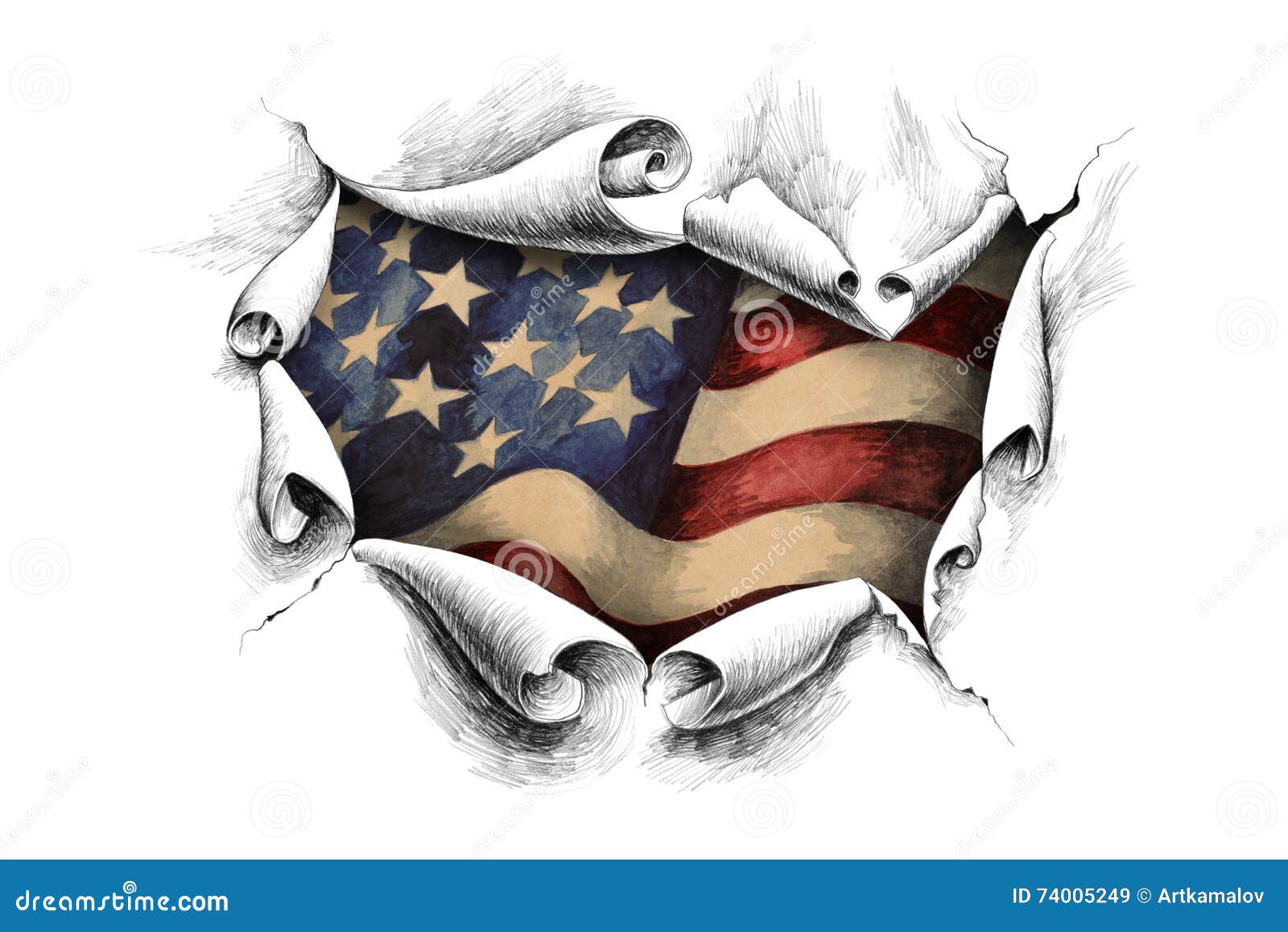 American Flag Pencil Drawing