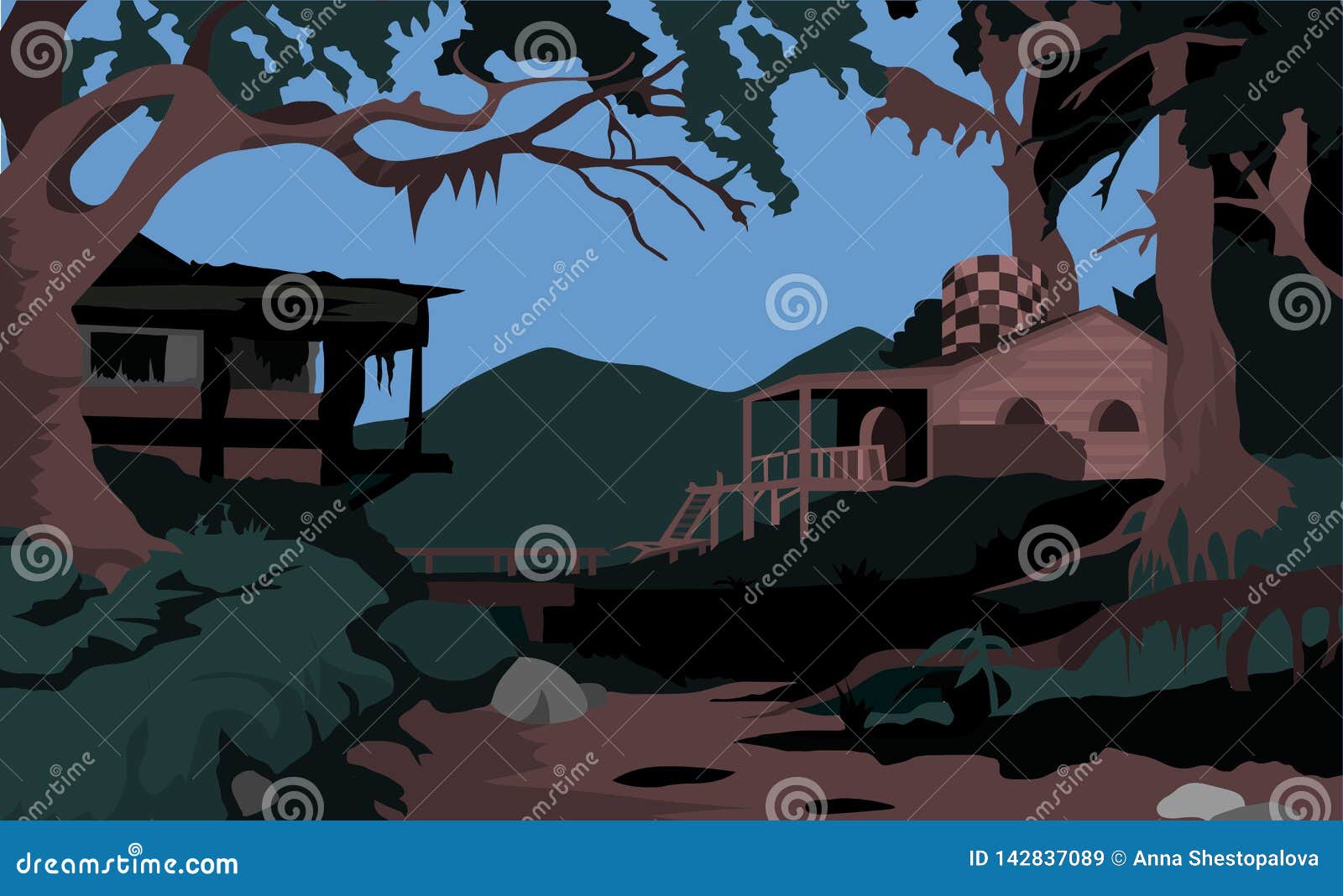 Background for Animation, Dark Forest Stock Vector - Illustration of ...