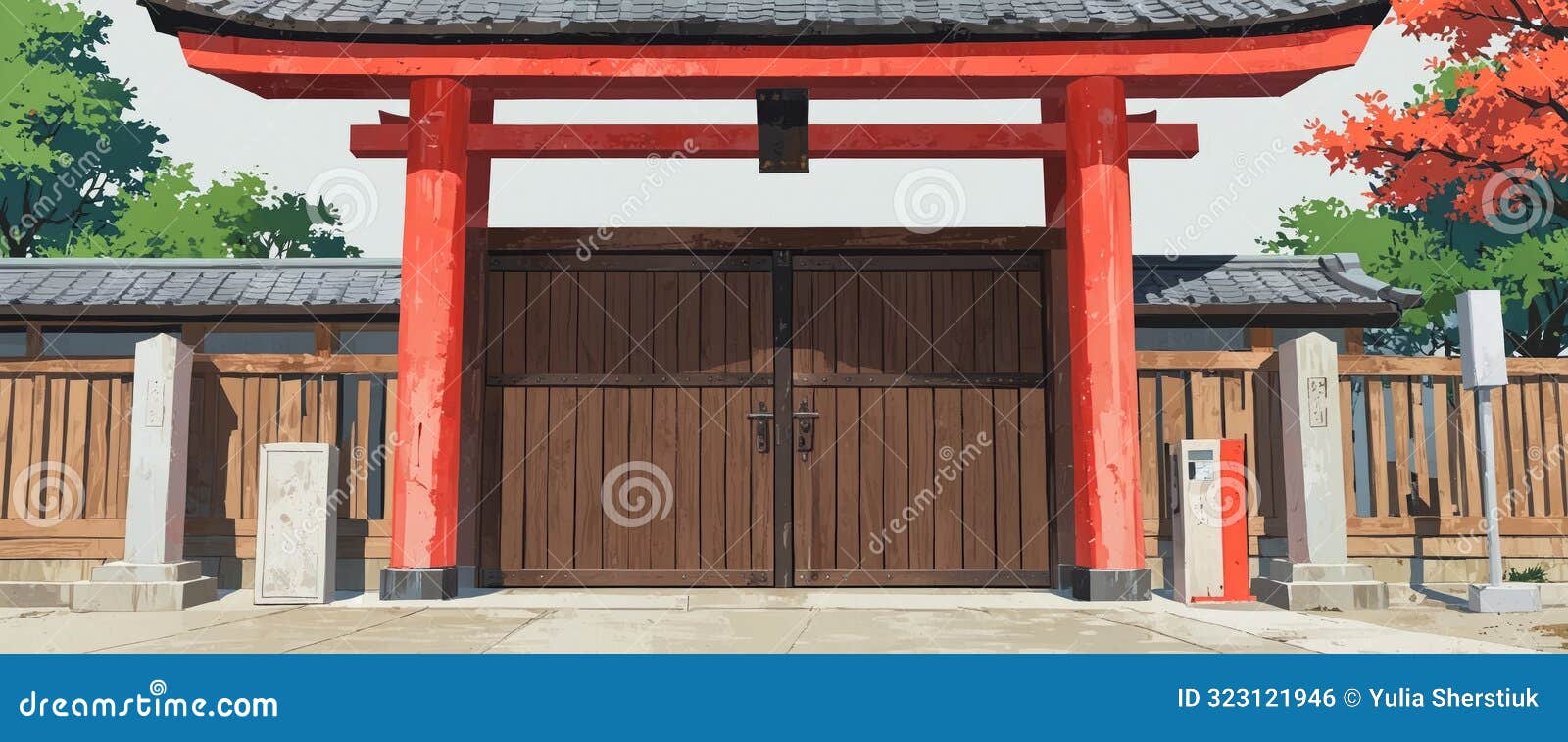 The Background of an Anime Style Japanese Gate. Stock Photo - Image of ...