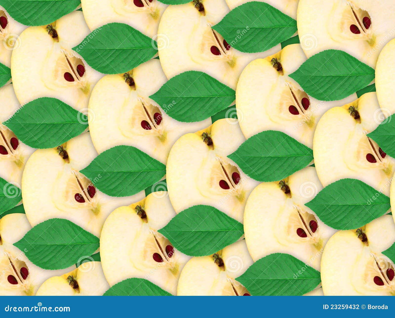 Background of Apples Slices and Green Leaf Stock Photo - Image of ...