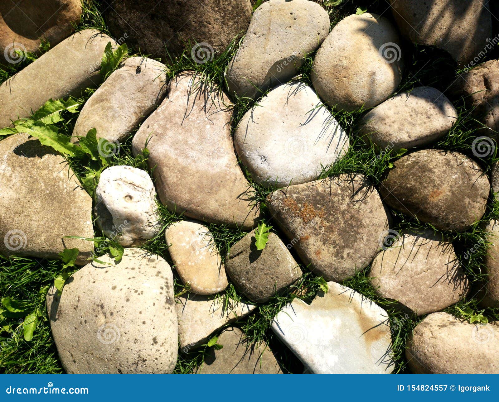 Background With Artificial Grass And Stone. In The Foreground Is Big ...