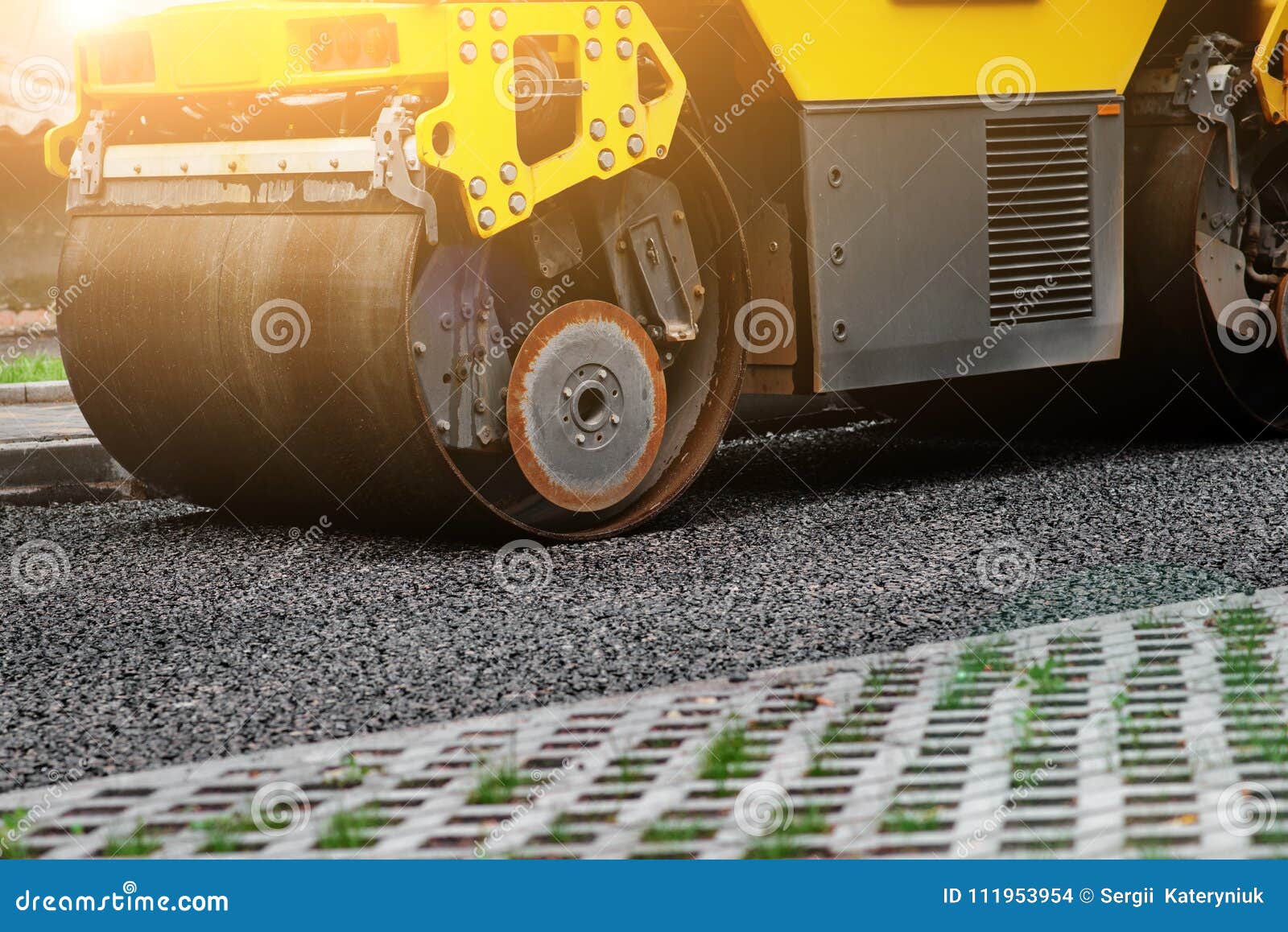 Background of Asphalt Roller that Stack and Press Hot Asphalt. Road ...