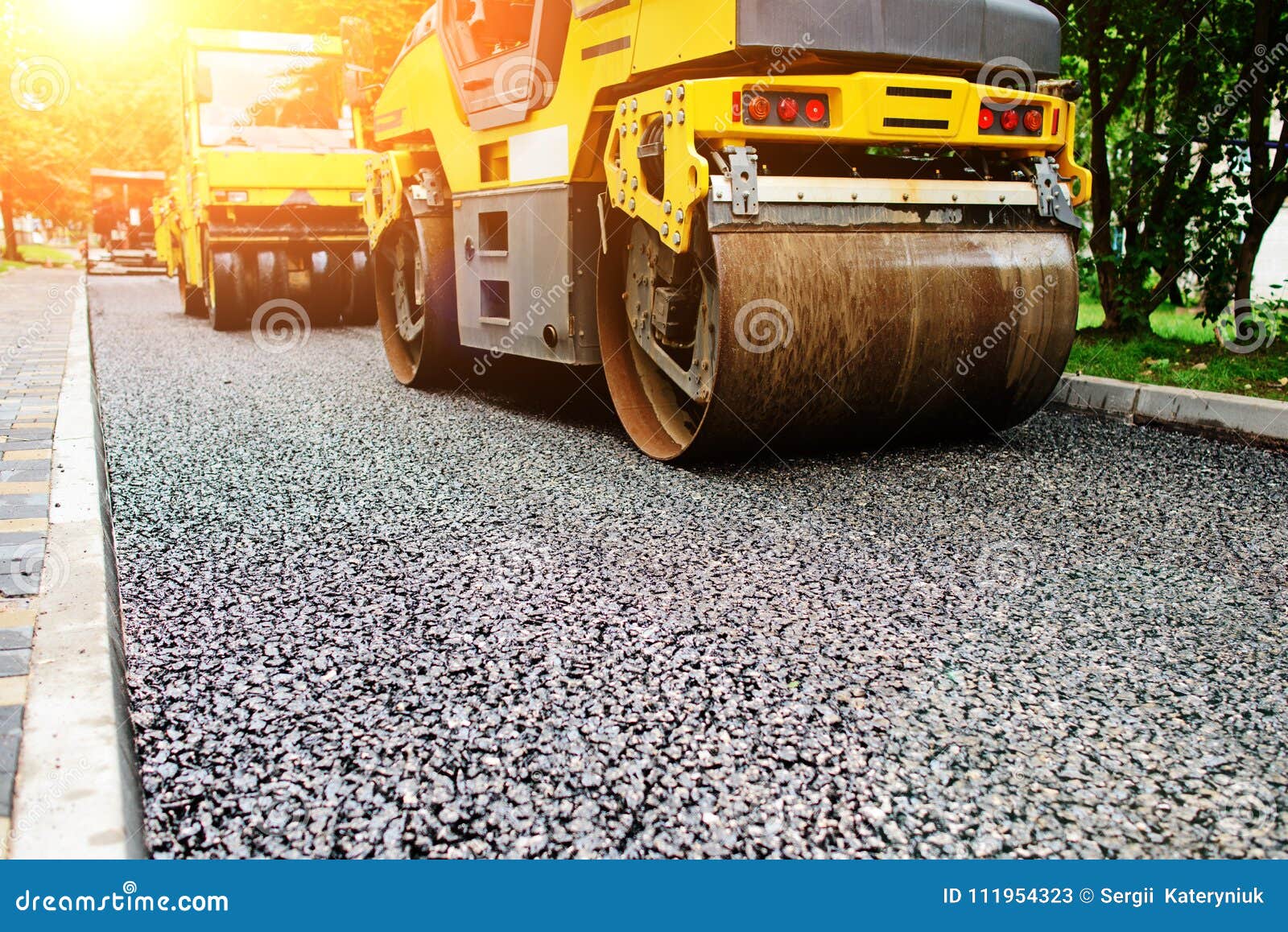 Background of Asphalt Roller that Stack and Press Hot Asphalt. Road ...