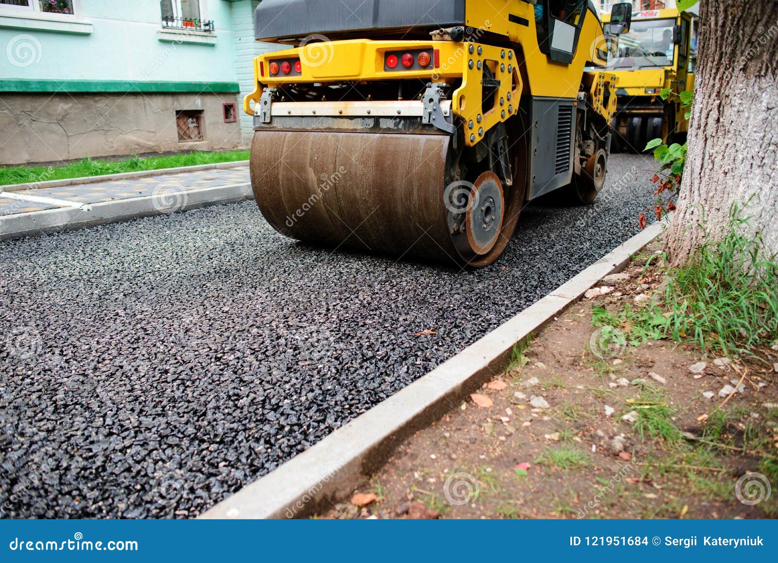 Background of Asphalt Roller that Stack and Press Hot Asphalt. Road ...