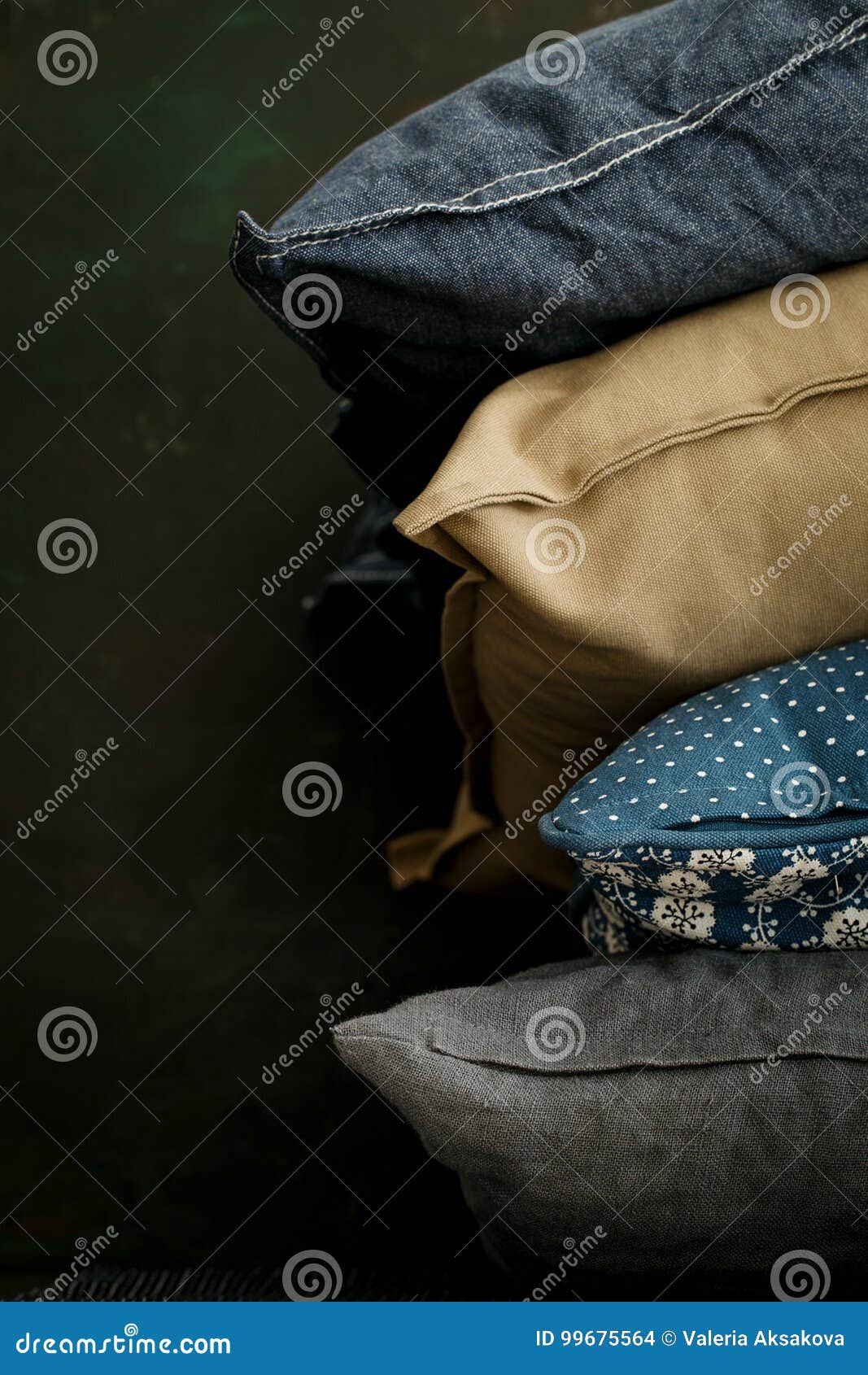 Pillows in stack stock photo. Image of composition, household - 99675564
