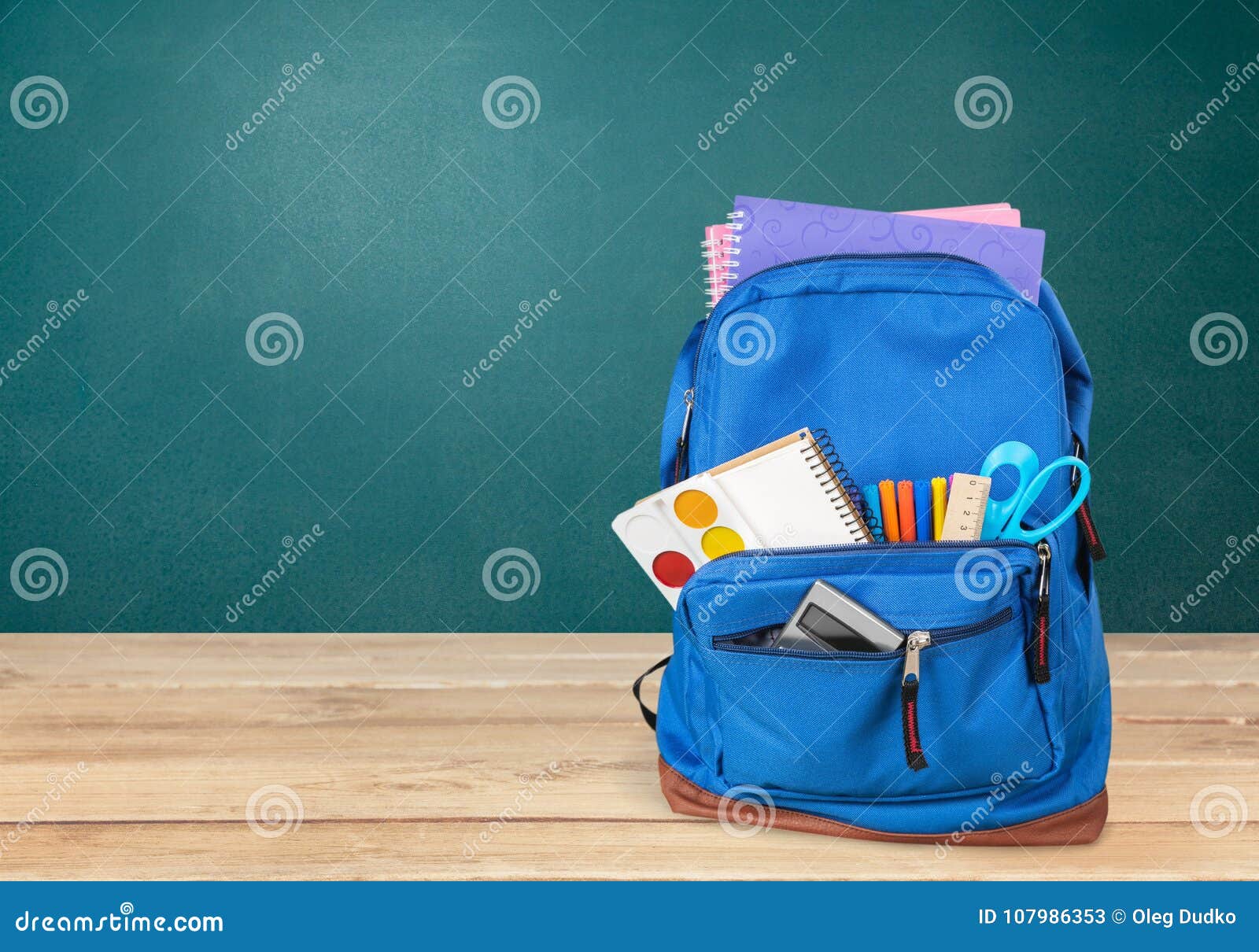 Blue School Backpack on Background Stock Image - Image of color, school ...
