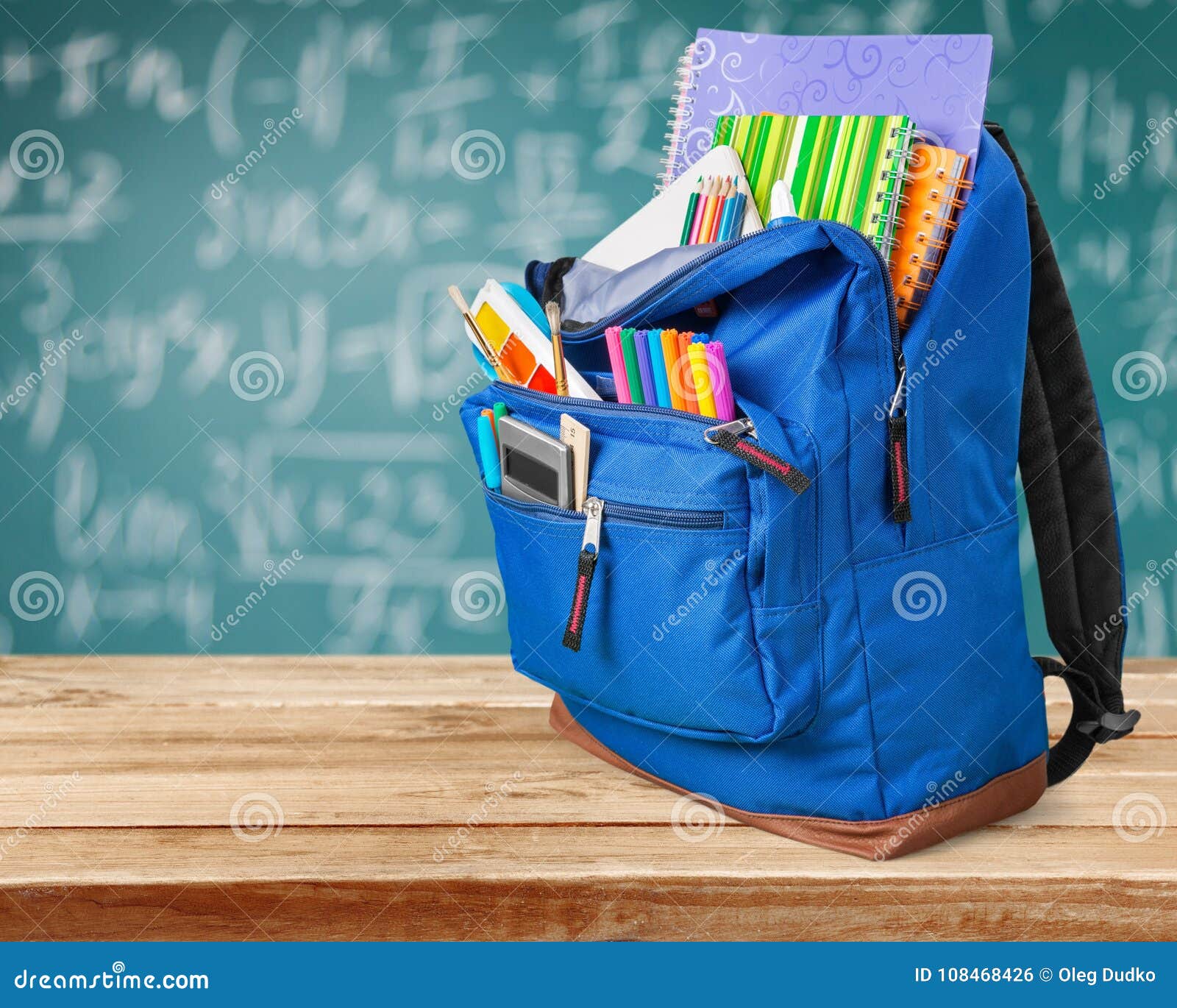 Blue School Backpack on Background Stock Photo - Image of scribbler ...
