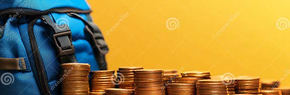 Background of a Backpack with Stacked Coins in Finance Stock Photo ...
