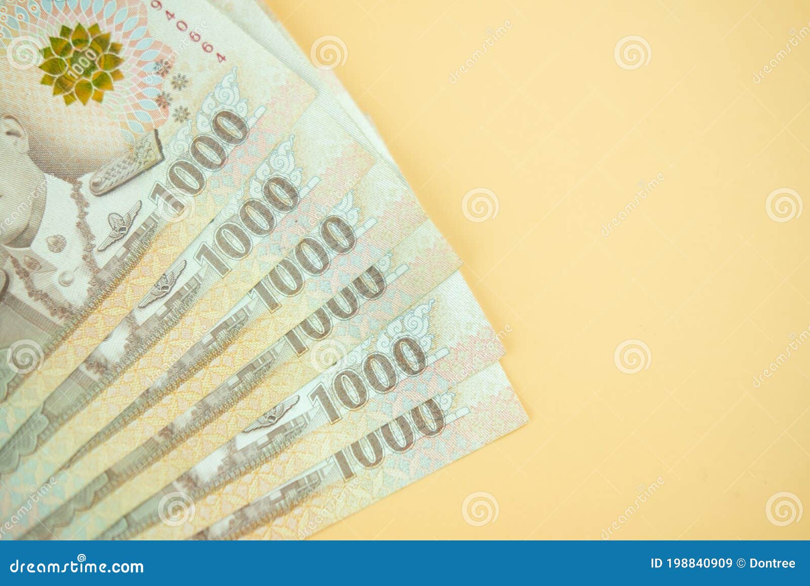 Money Stack Of 1000 Thailand Baht Banknote A Lot Of. Top View Royalty ...