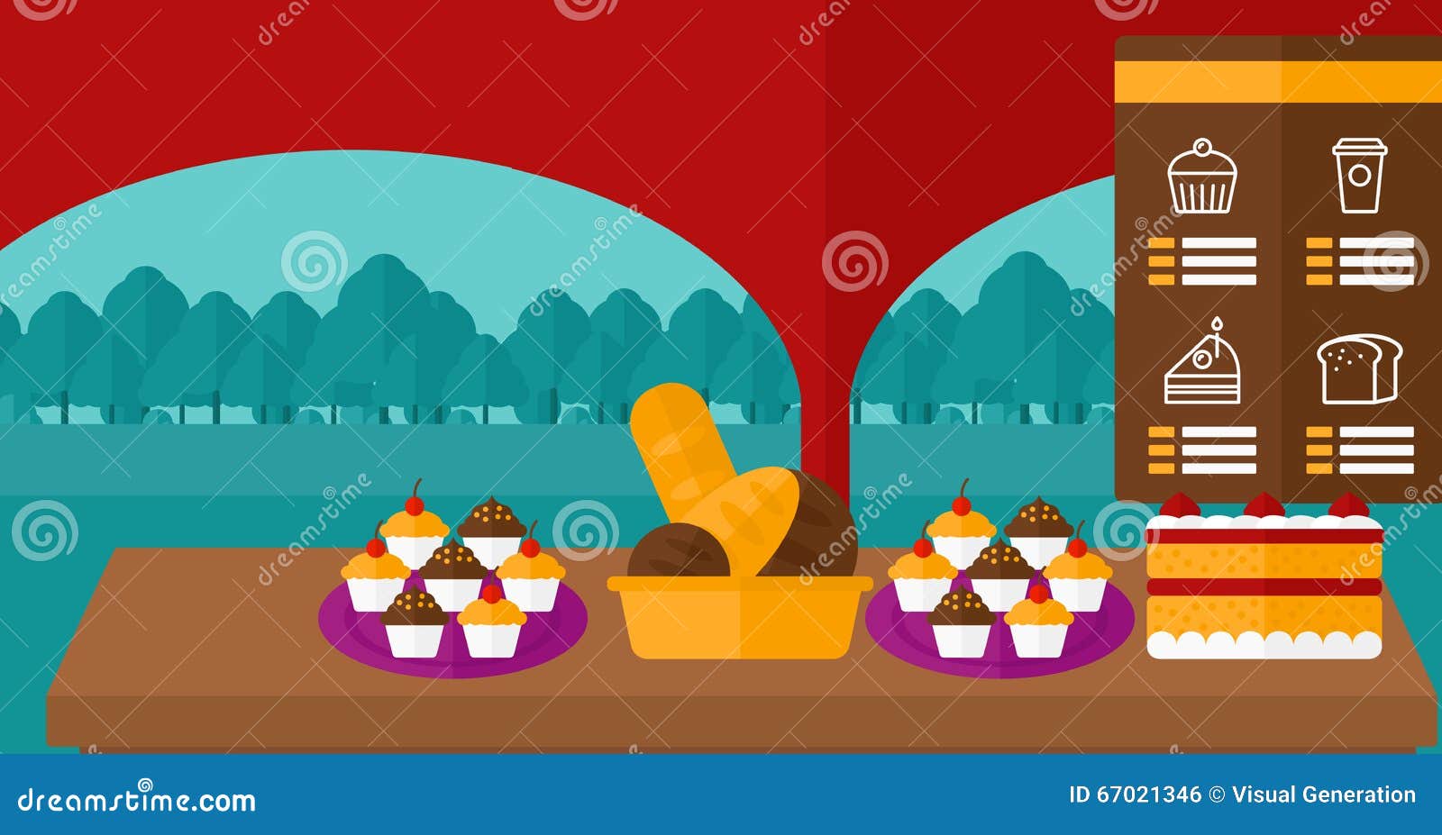 Background of Bakery with Table Full of Bread and Pastries. Stock ...