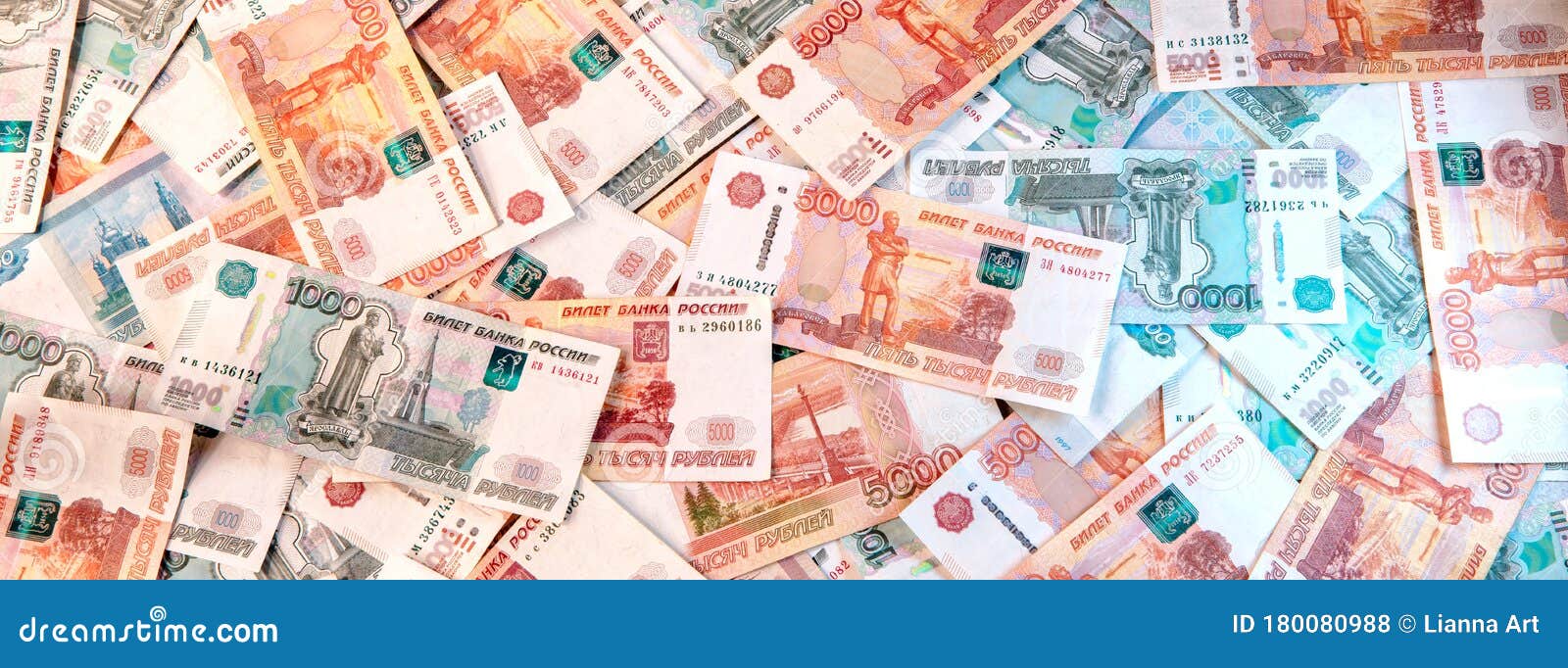 Background of Banknotes of Five and One Thousand Russian Rubles Stock ...