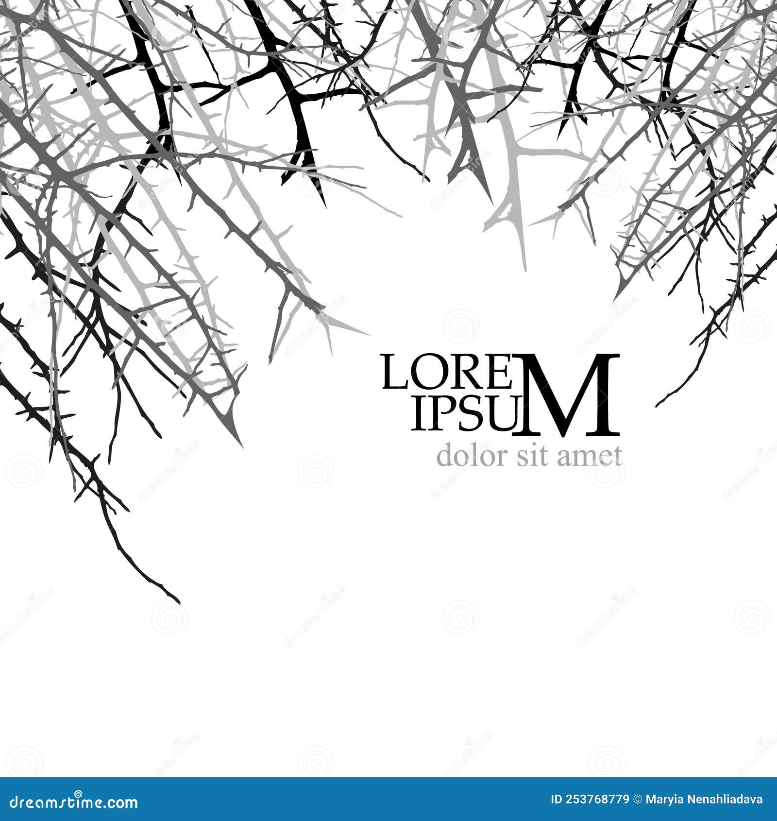 Natural Tree Branches Silhouette on a White Background. Background with Bare Tree Branches ...