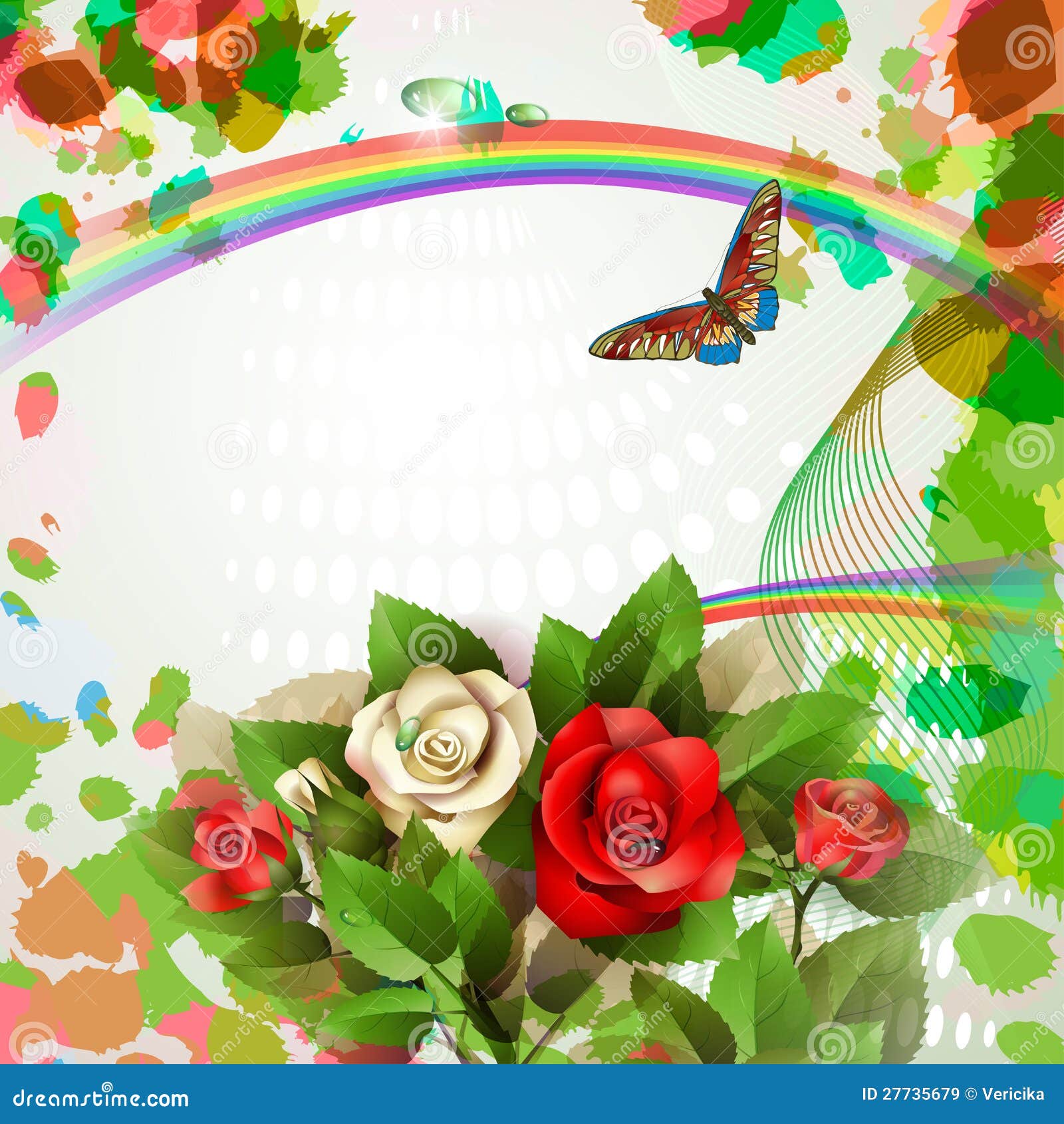 Background with Beautiful Roses and Butterfly Stock Vector ...