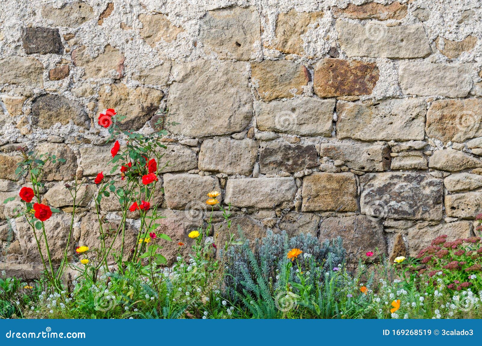 Background: Beautiful Rustic Medieval Castle Wall with Colourful ...