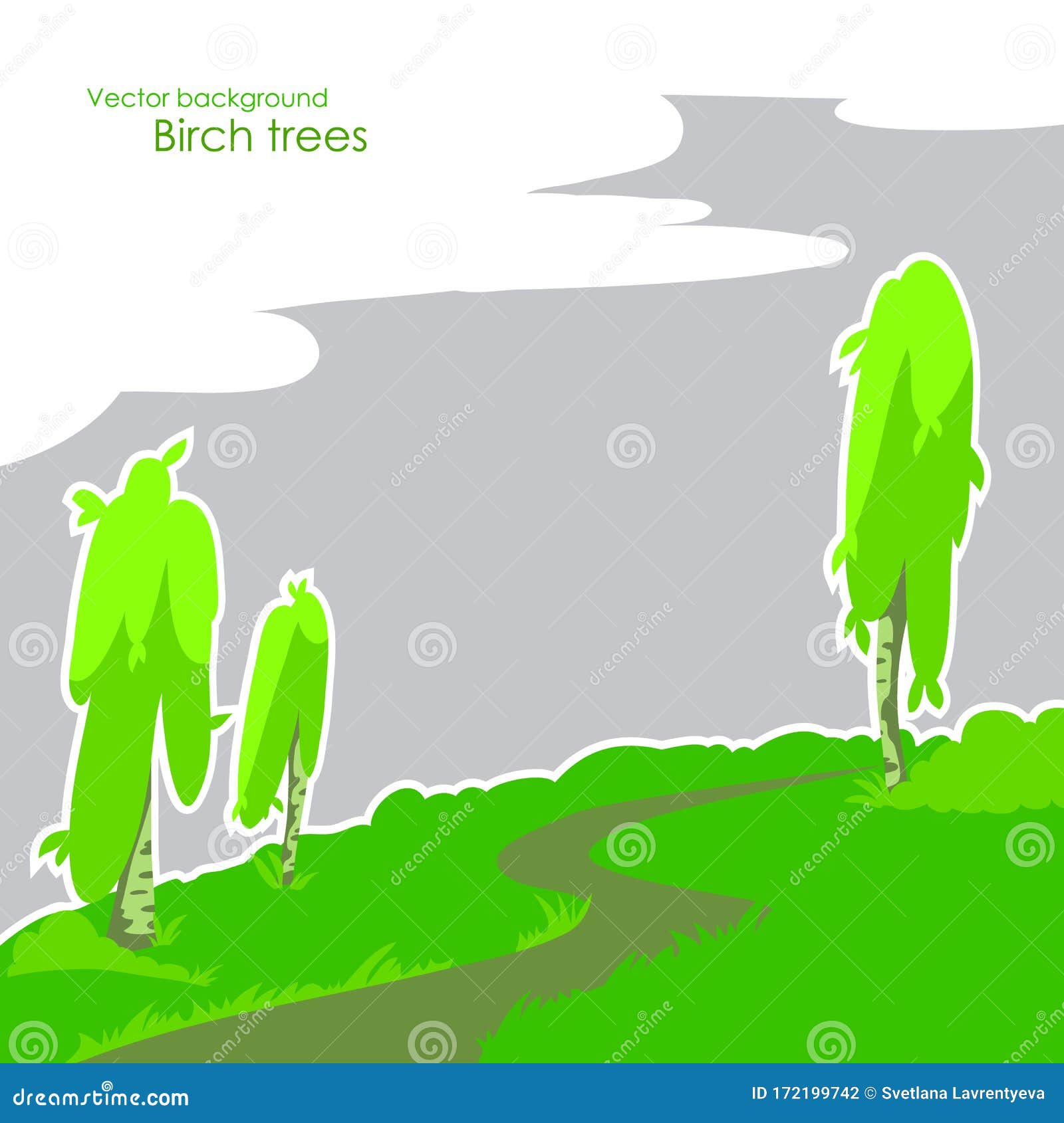 Background with Birch and Vegetation. Vector Birch Trees and Grass ...