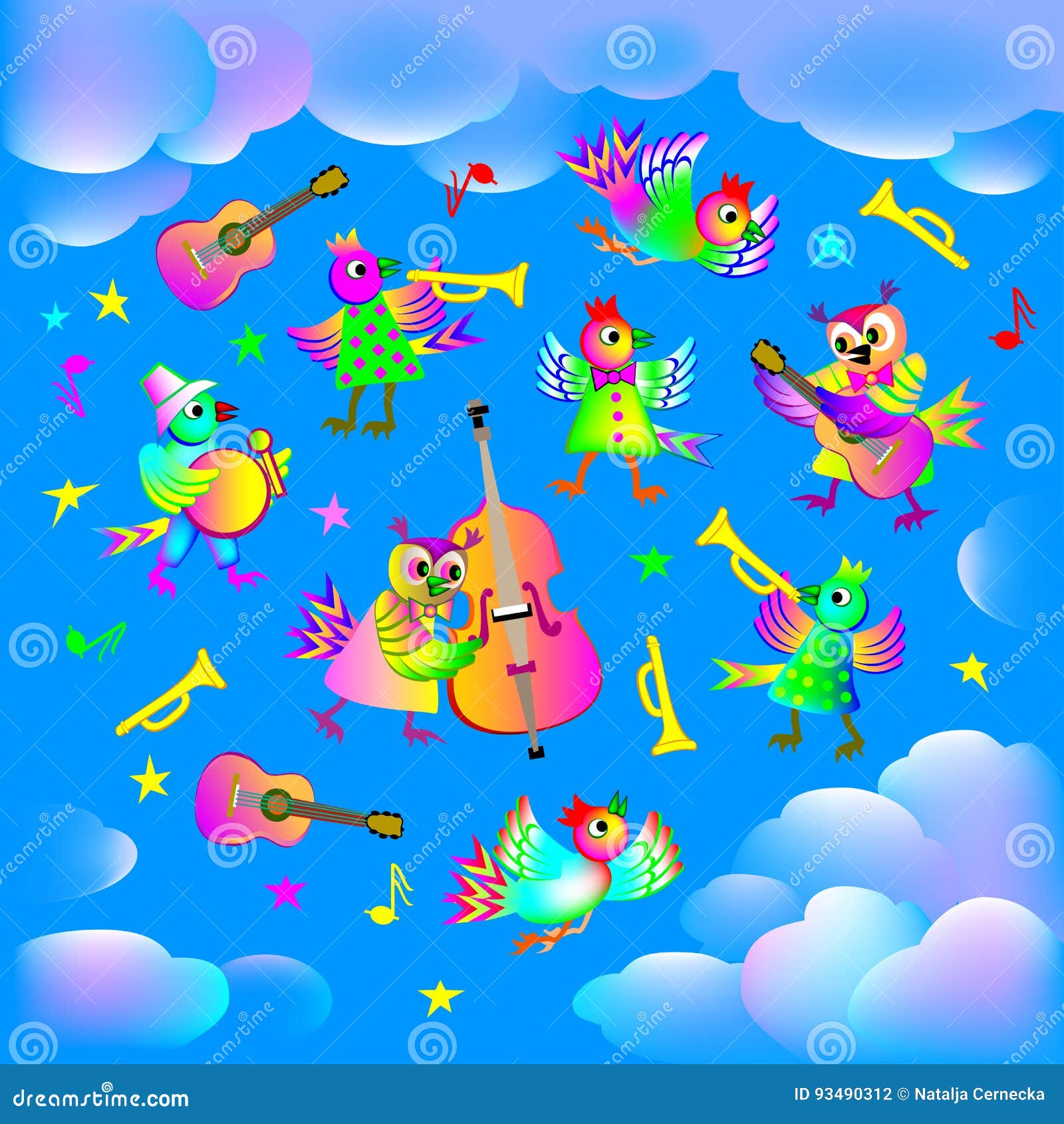 Background with Birds Playing Different Instruments. Stock Vector ...
